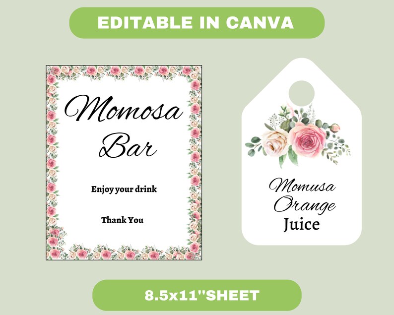 Momosa Label Template, Minimalist Momosa Bar Sign, Momosa Tags, Juice ...