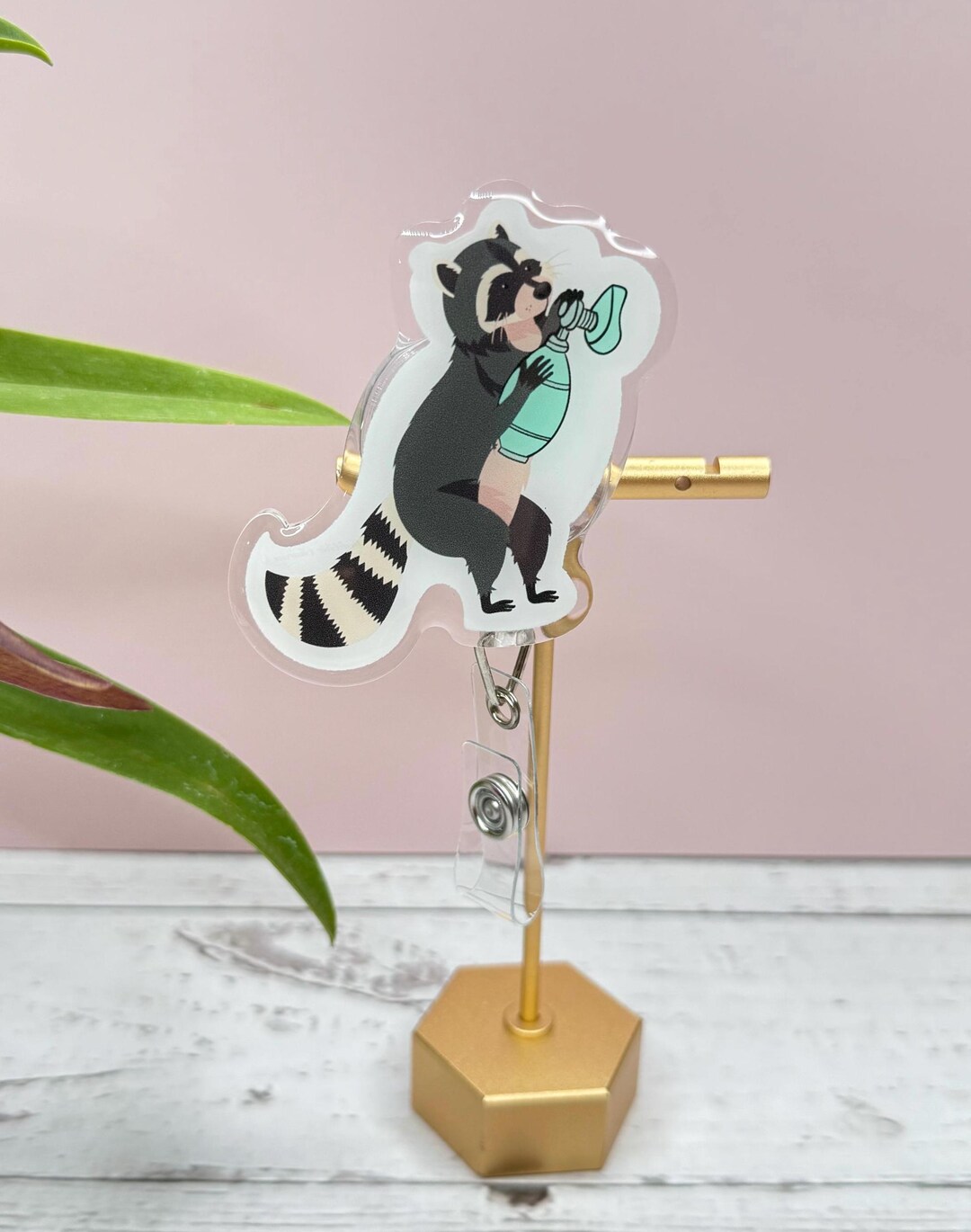 Racoon Badge Reel, Cute Design Acrylic for Children Gift Work ...