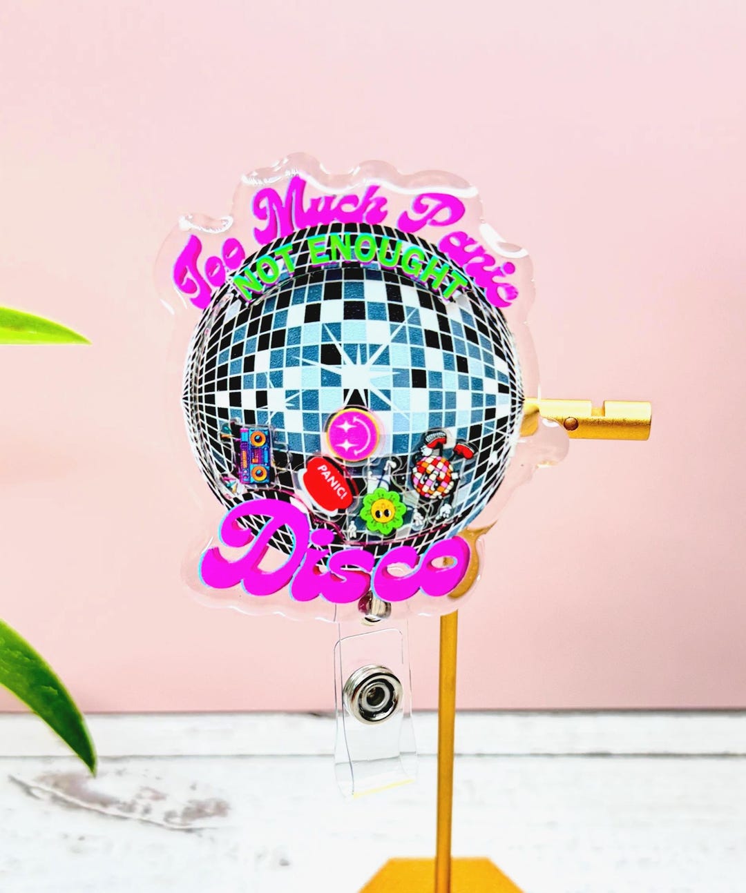 Too Much Panic Not Enough Disco - RT CNA ER Nurse Acrylic Badge Holder ...