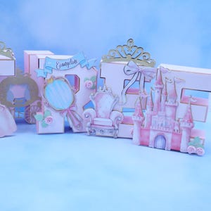 3D Princess Birthday Letters: Pastel Pink Gold Castle Carriage Decor ...