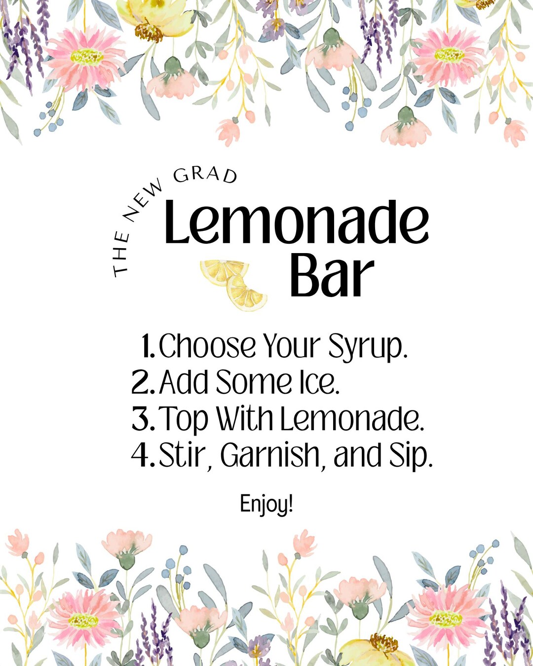 Graduation Lemonade Bar Sign | Printable Floral Drink Station Sign ...