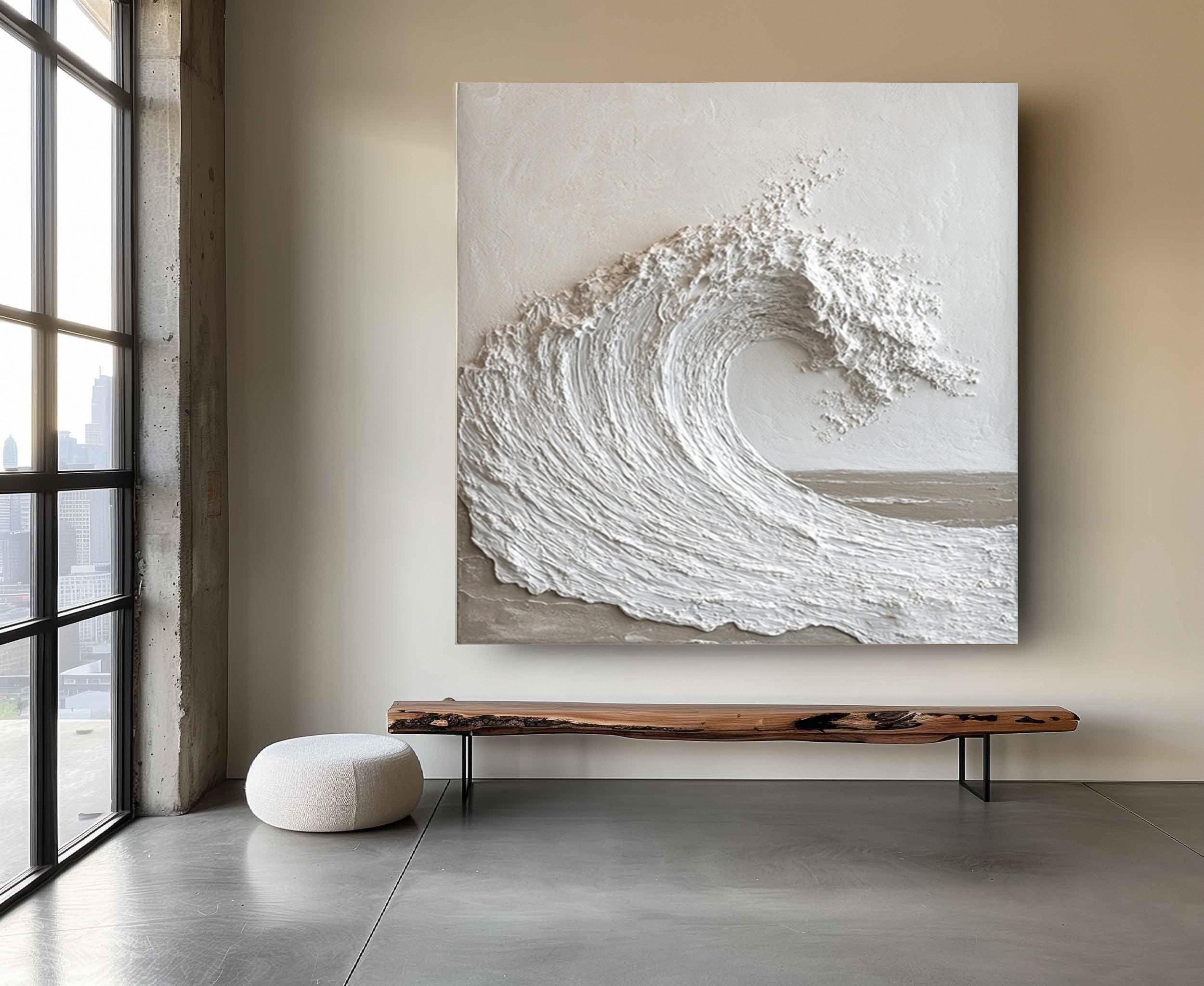 White 3D Texture Wall Art,white and Gray Ocean Wave Wall Art,minimalist Abstract Wave Painting ...