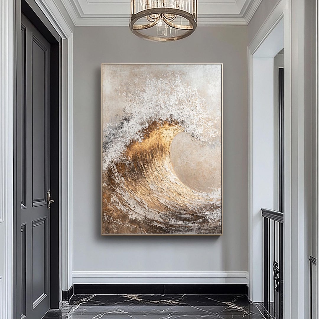 Abstract Brown Ocean Wave Wall Art,white and Brown 3D Textured Painting ...