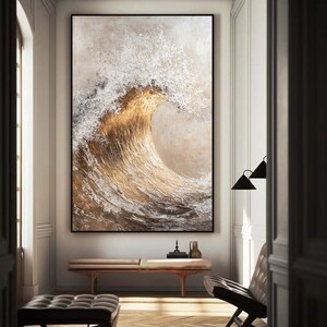 Abstract Brown Ocean Wave Wall Art,white and Brown 3D Textured Painting ...