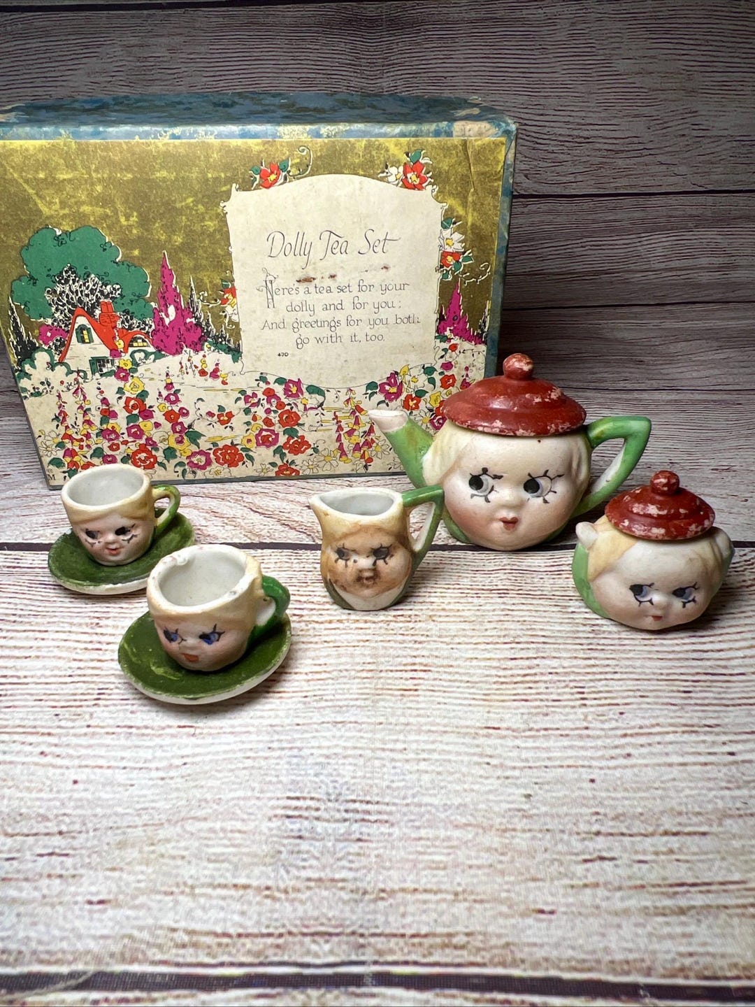 1920's Googly Eye Mini Tea Set Rust Craft Dolly Kewpie With Box - Etsy