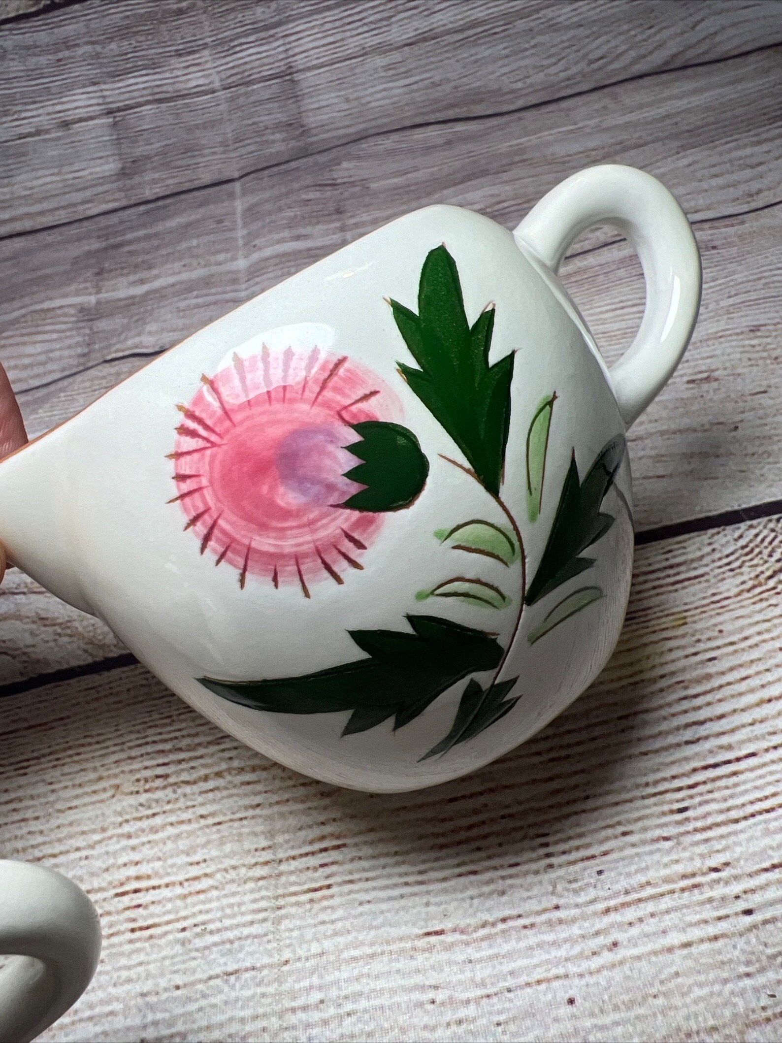 Vintage Stangl Pottery Thistle Pattern Creamer Sugar Set Lid Pink Green ...
