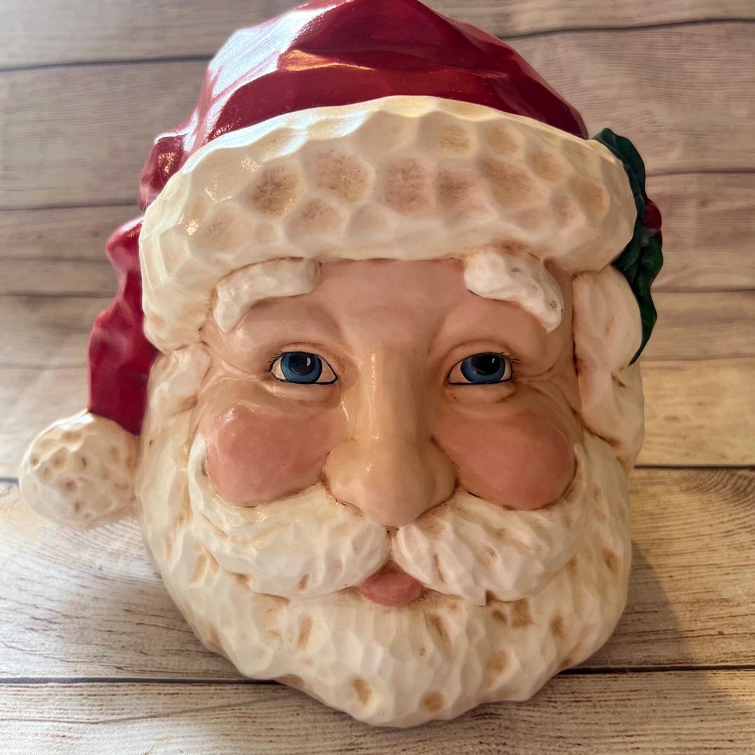 Vintage Santa Head Hand Painted Cookie Jar Ceramic Christmas Decor 9x8 ...