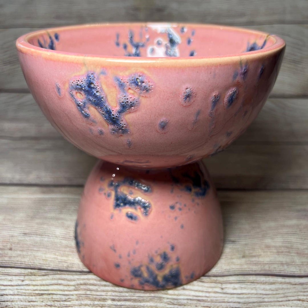 Vintage Splatter Pottery Footed Bowl Pink Purple Unique 6.5x6.5” Lava ...