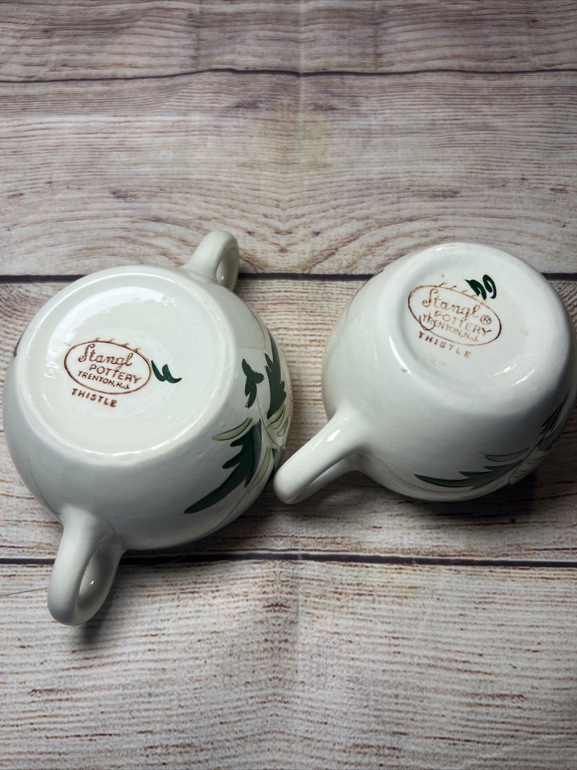 Vintage Stangl Pottery Thistle Pattern Creamer Sugar Set Lid Pink Green ...