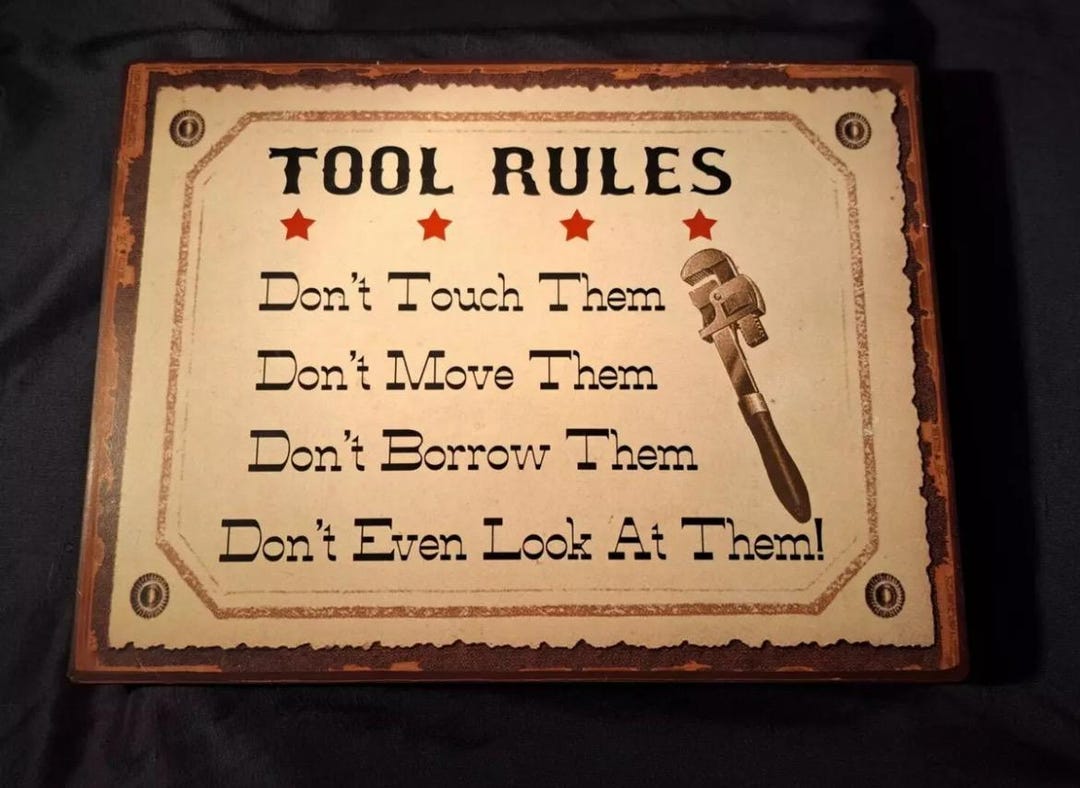 TOOL RULES GARAGE Sign Metal Don't Touch Mechanic Dad Man Cave Father's Birthday Fun Shed Plaque ...