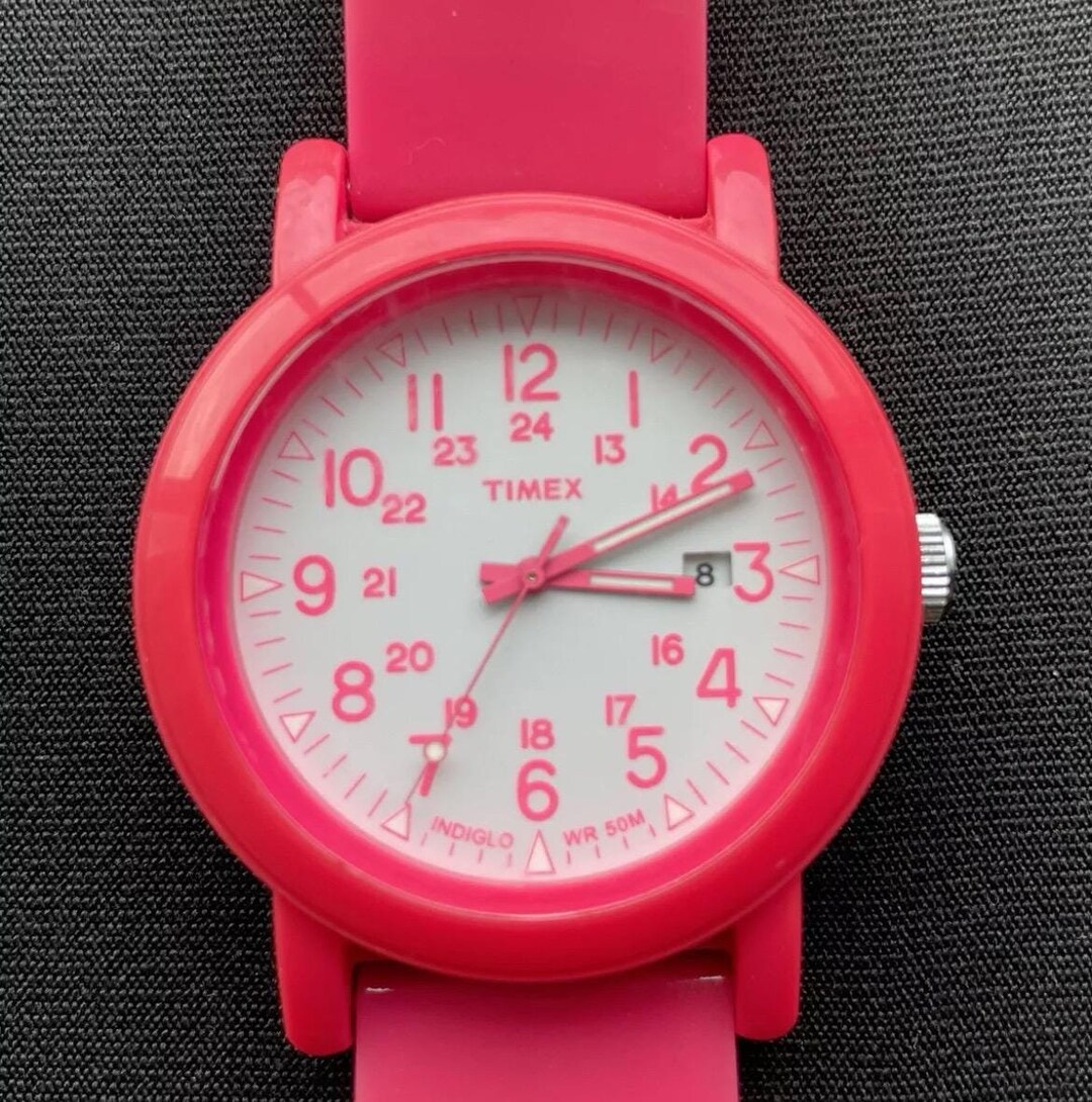 PINK Retro TIMEX Watch Camper PINK Silicone Wrist Band Hot Glow in Dark ...