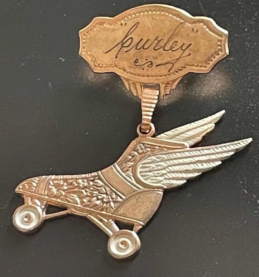Roller Skate Pin With Wings Vintage Engraved Pin Name W Winged Gold ...