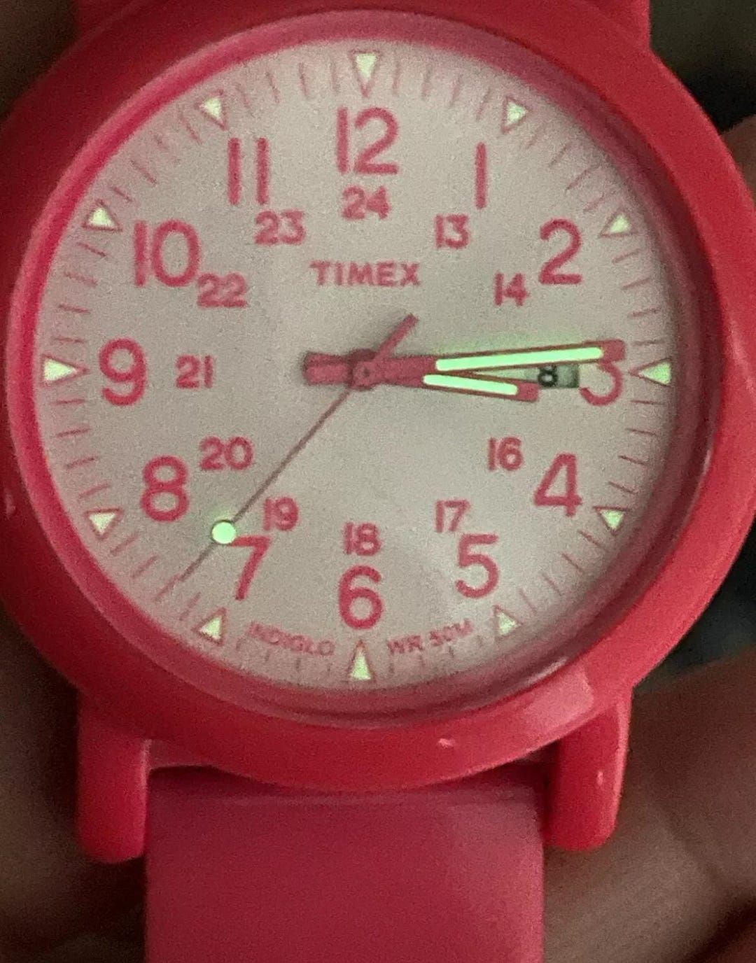 TIMEX Watch Camper PINK Silicone Plastic Wrist Band Hot Glow in Dark ...