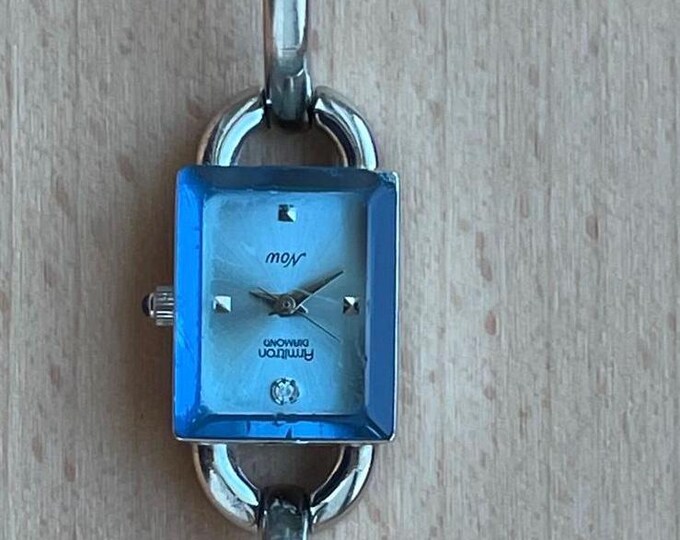 ARMITRON Watch Blue Diamond Now & Crown Square Silver Tone Bracelet ...