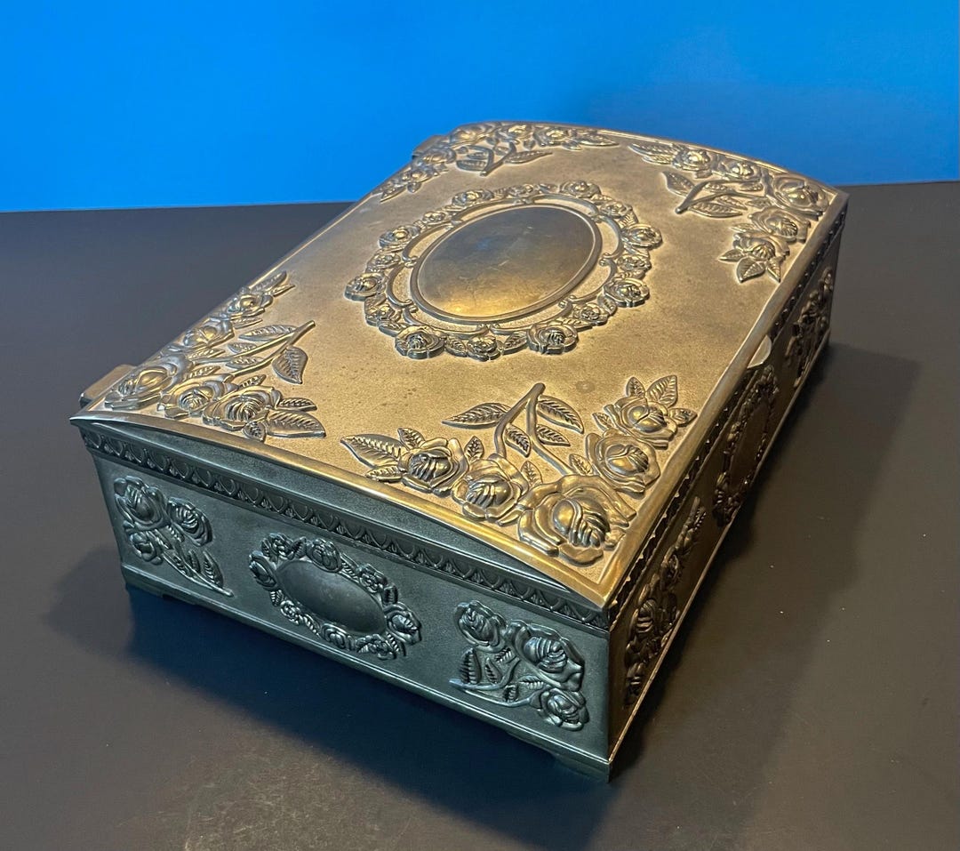 GODINGER Silver Plated Jewelry Box Large Victorian Embossed Flowers ...