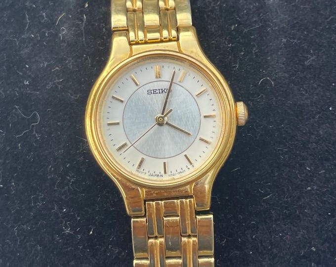 Vintage Seiko Watch V401-1121 R1 Gold Tone Stainless Steel Bracelet ...