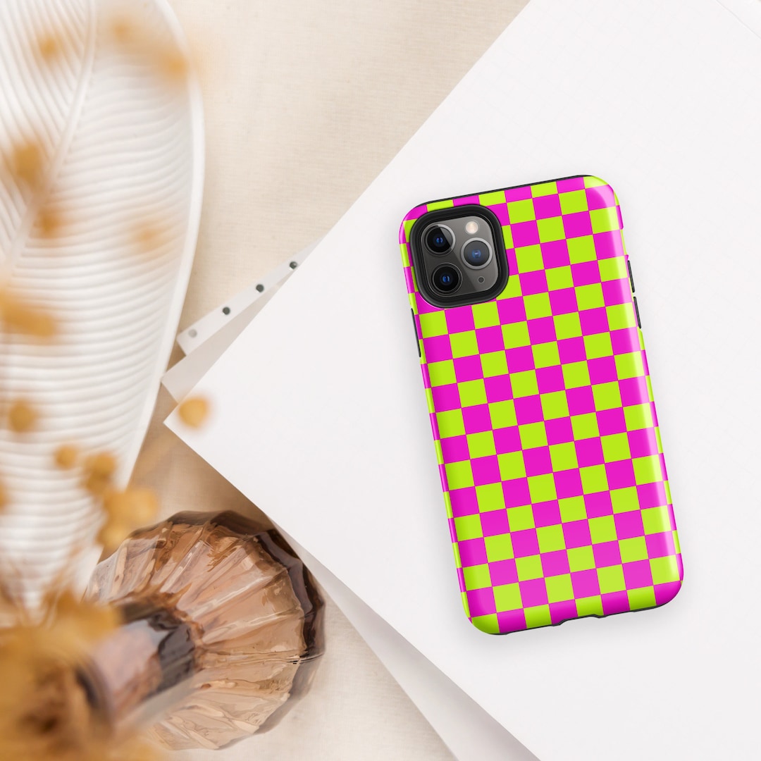 Pink and Green Checker Print Case for Iphone® - Etsy