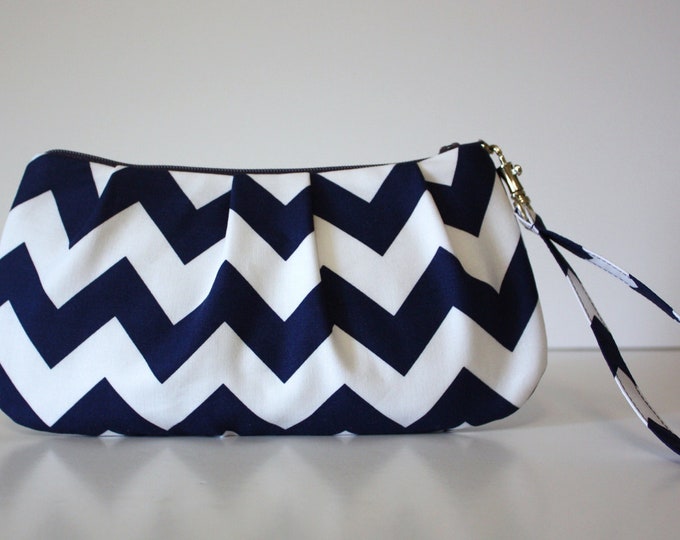 Navy Blue Chevron Wristlet - Etsy