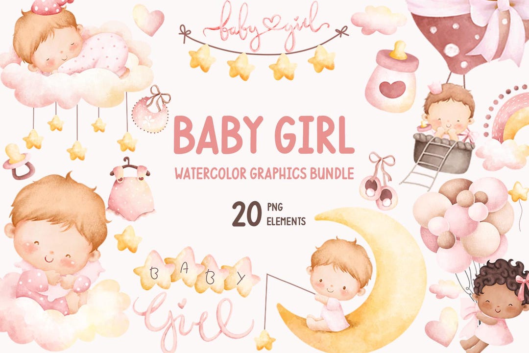 Watercolor Baby Girl Clipart: Pink Nursery Illustrations PNG Set - Etsy