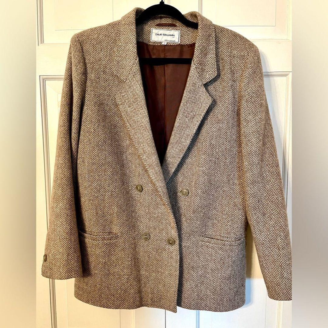 VINTAGE David Benjamin Herringbone Wool Jacket Double Breasted 14 ...