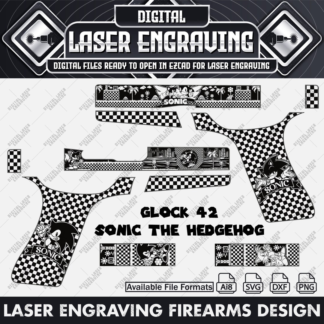 Glock 42 Sonic the Hedgehog Laser Engraving Firearms Design. Stippling ...