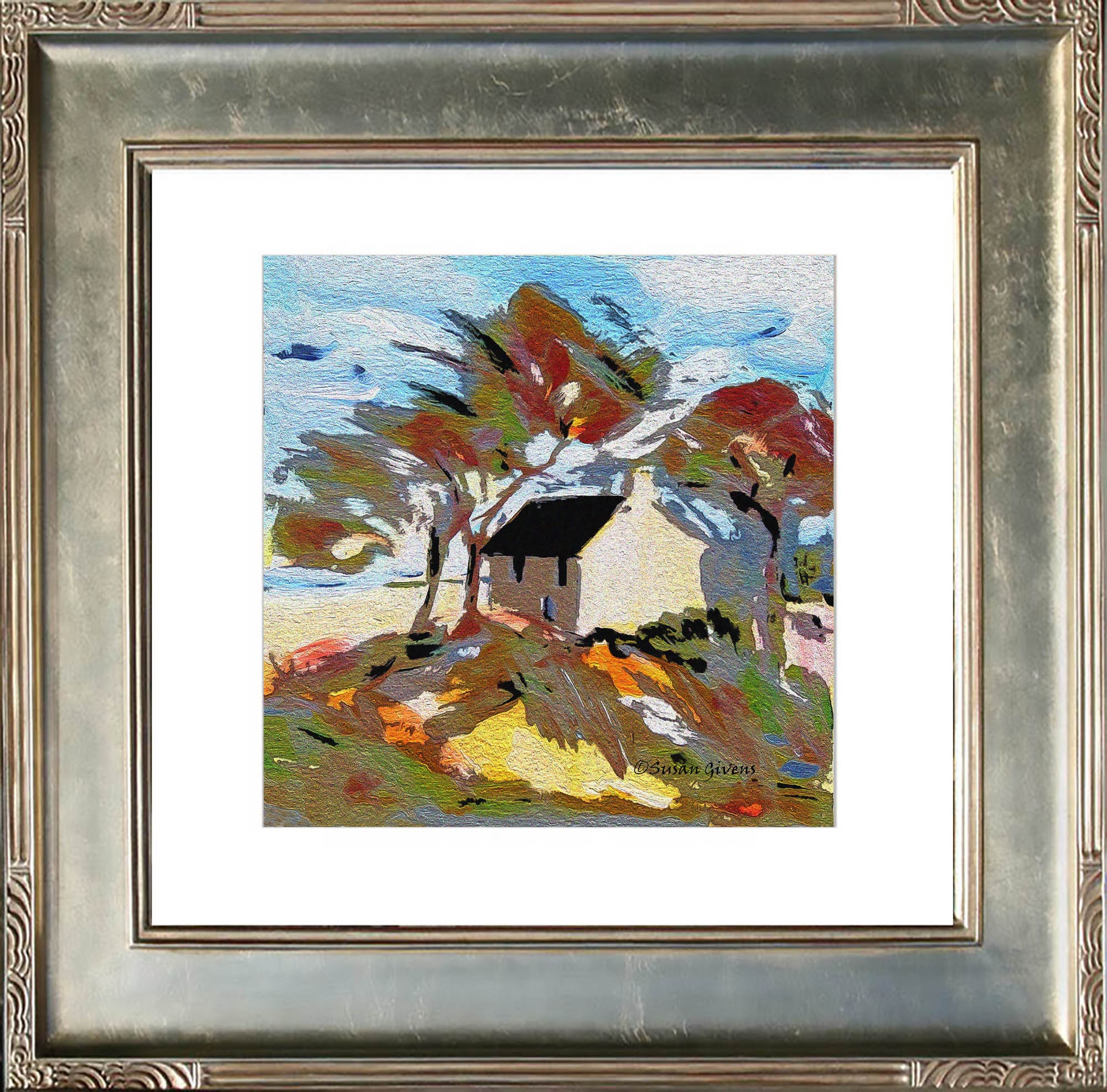 Windy Cottage Art, Cottage House Art, Little House Print, Abstract ...