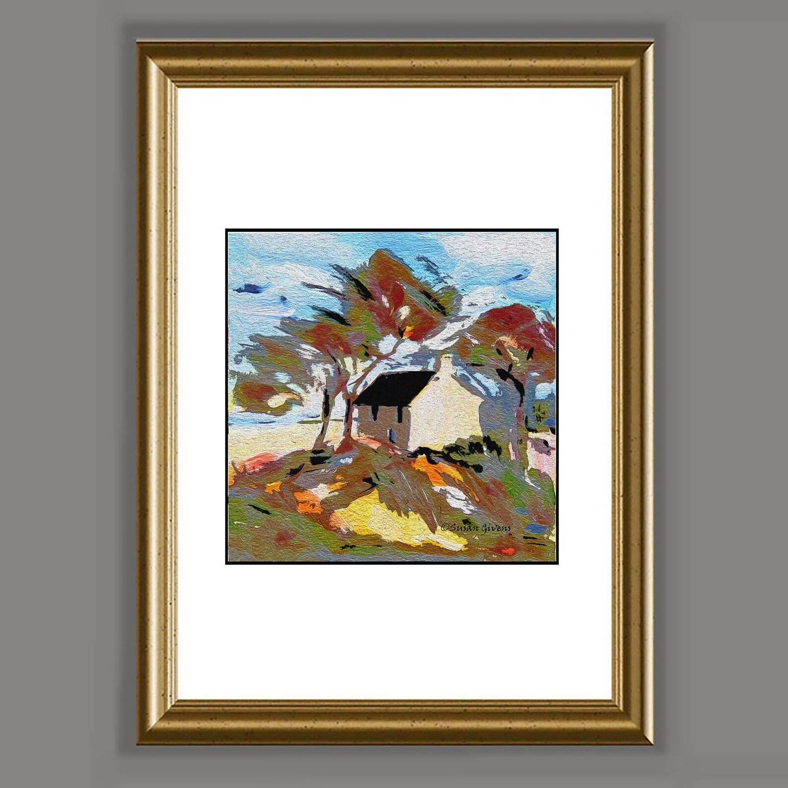 Windy Cottage Art, Cottage House Art, Little House Print, Abstract ...