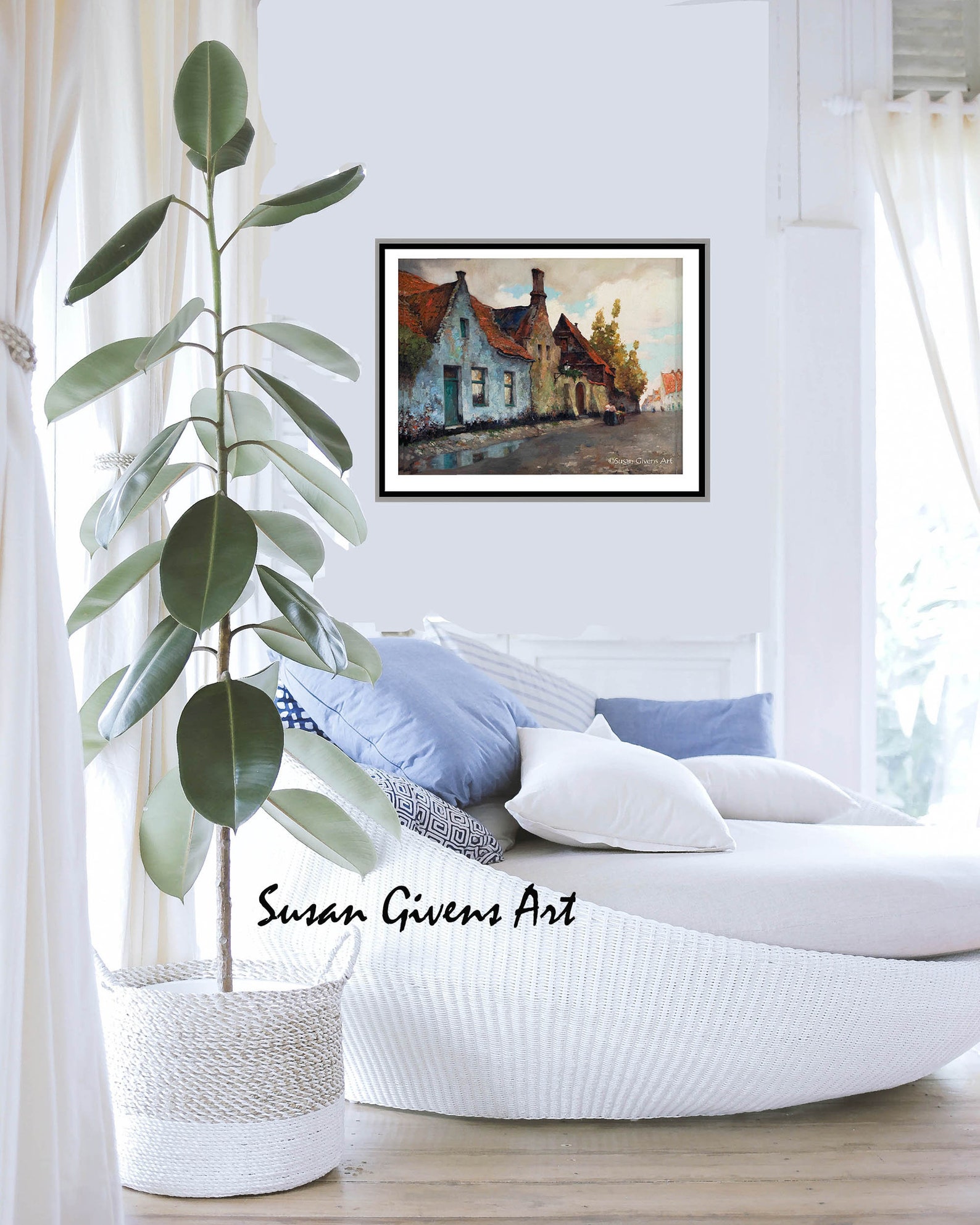 Blue House Village 1884 Bruges Village Art, Julien Celos Artist ...