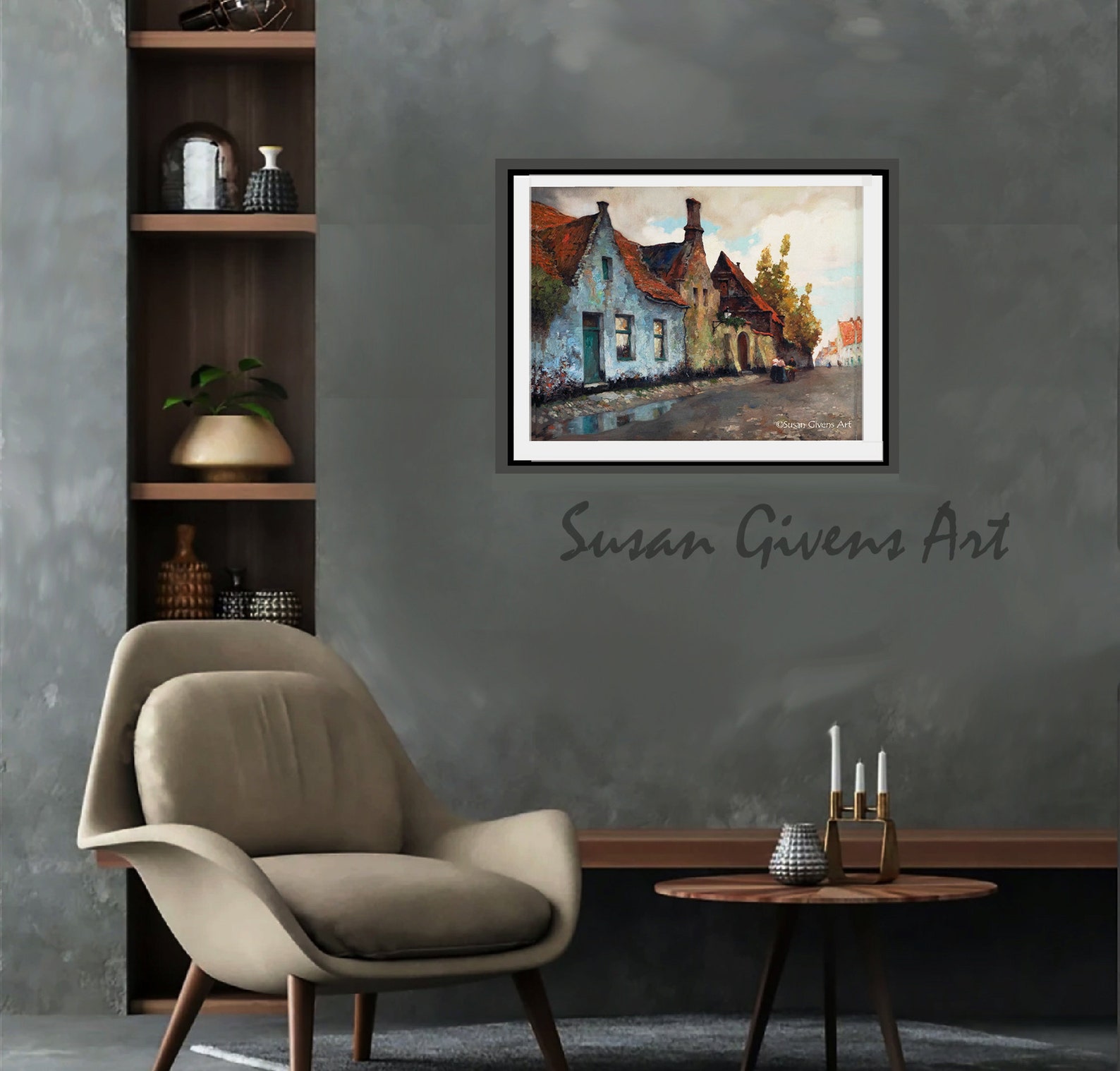 Blue House Village 1884 Bruges Village Art, Julien Celos Artist ...