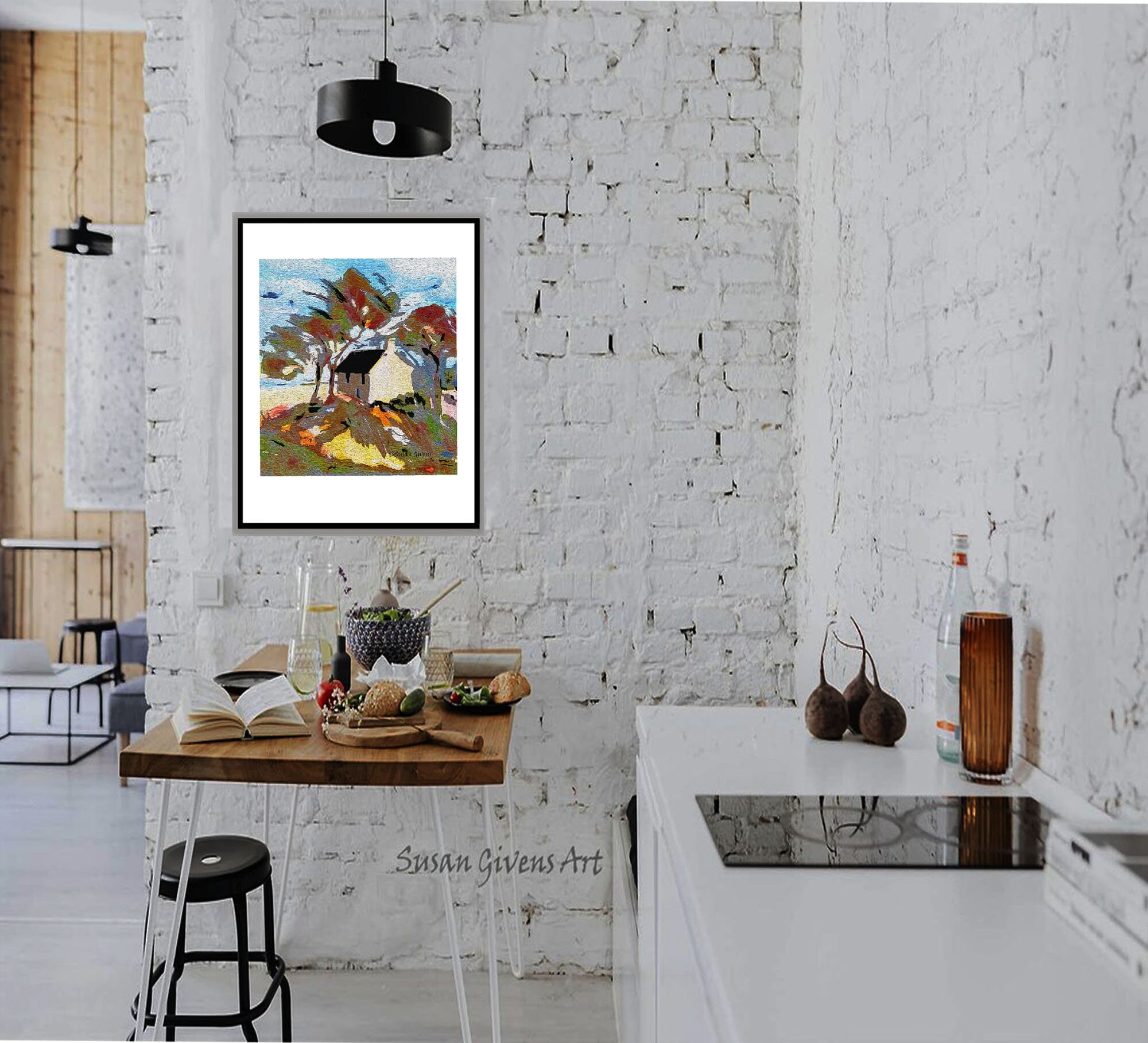 Windy Cottage Art, Cottage House Art, Little House Print, Abstract ...