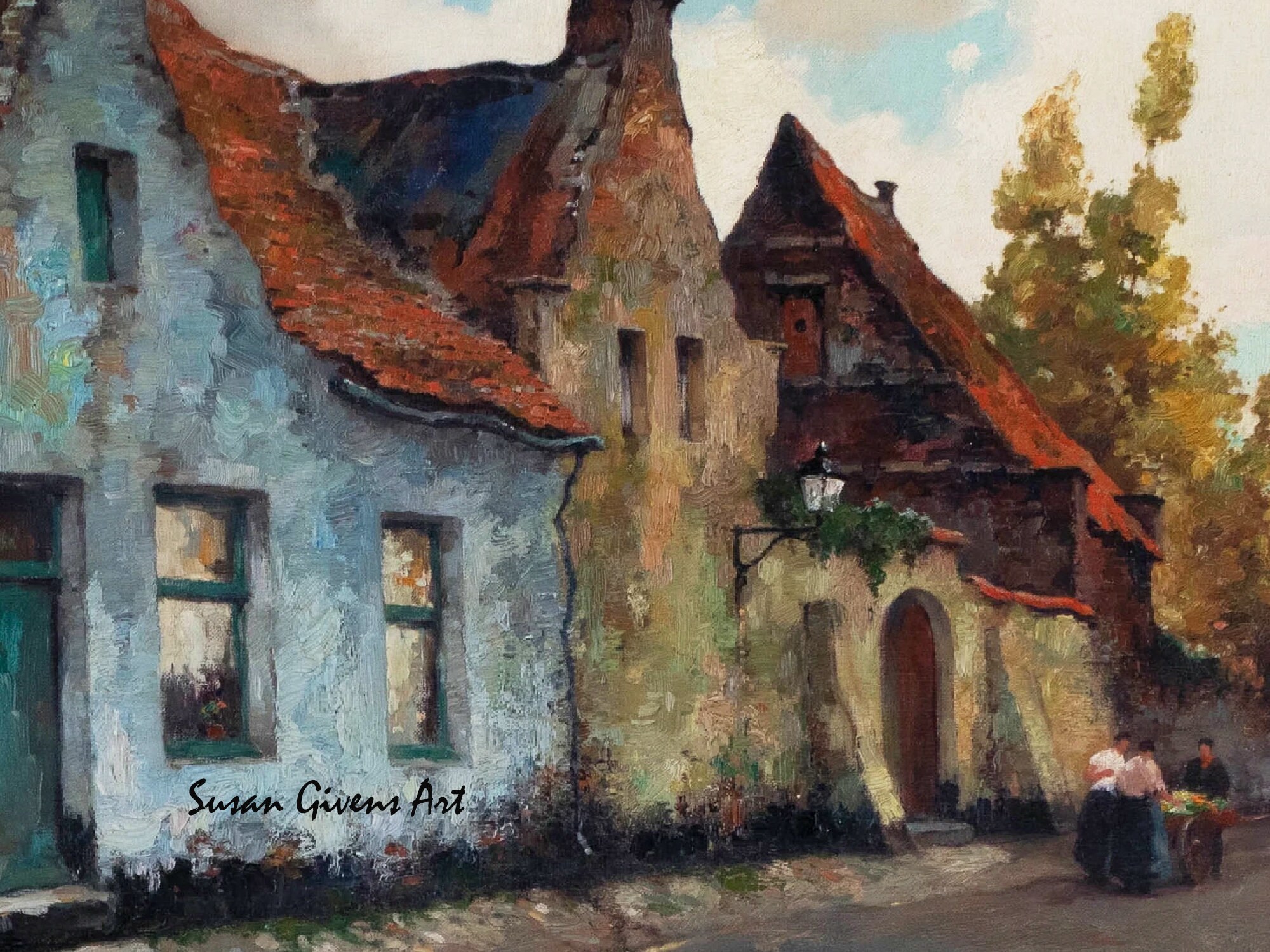 Blue House Village 1884 Bruges Village Art, Julien Celos Artist ...
