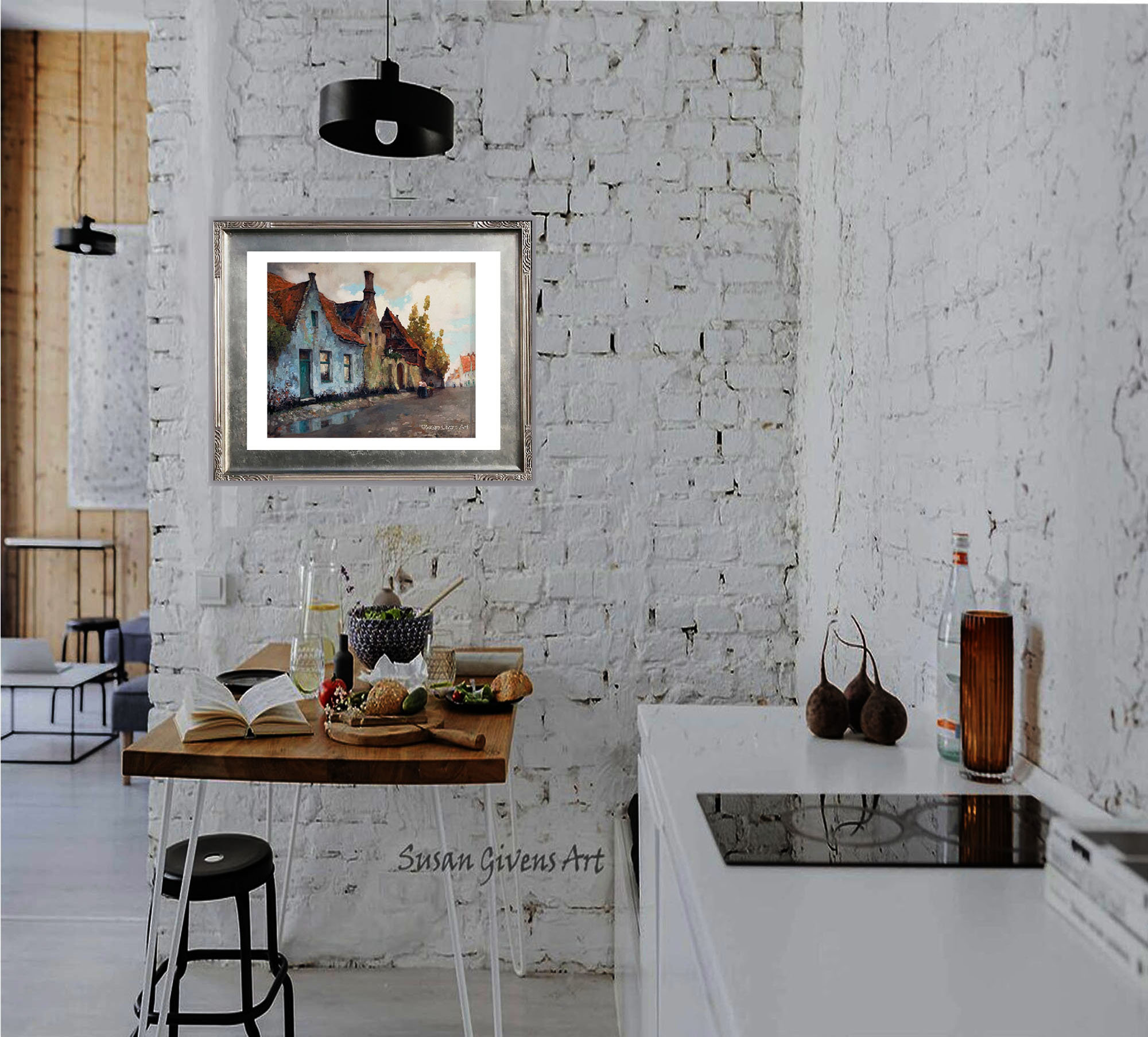 Blue House Village 1884 Bruges Village Art, Julien Celos Artist ...