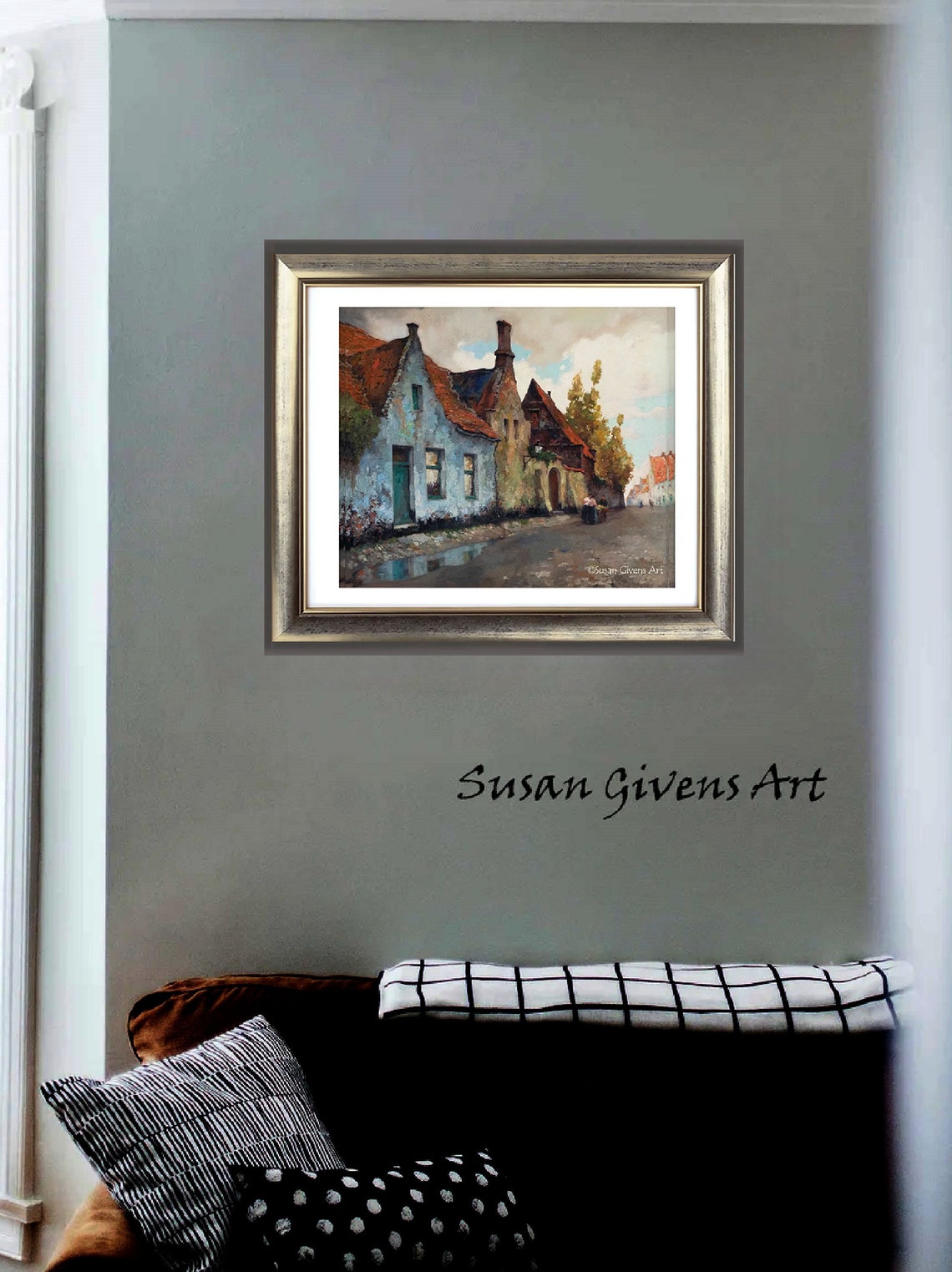 Blue House Village 1884 Bruges Village Art, Julien Celos Artist ...
