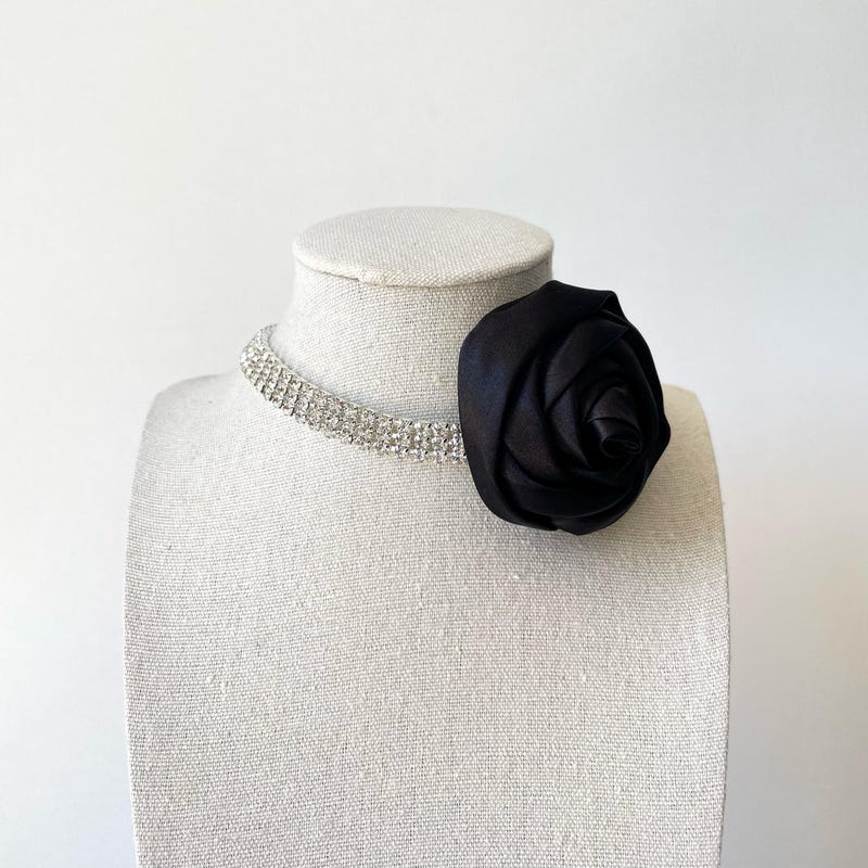 Black Satin Flower Choker - Etsy