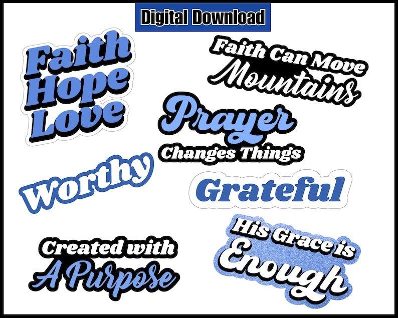 Blue Faith and Inspiration Photo Booth Props - Digital Download ...