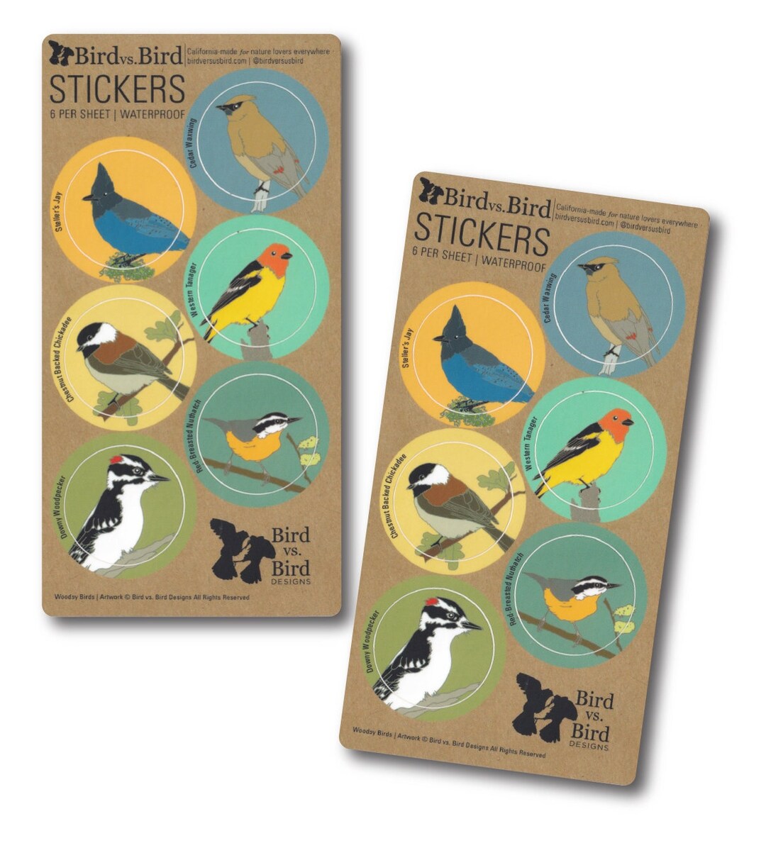 Woodsy Bird Sticker Sheets 6 Different Birds Round Waterproof Stickers ...