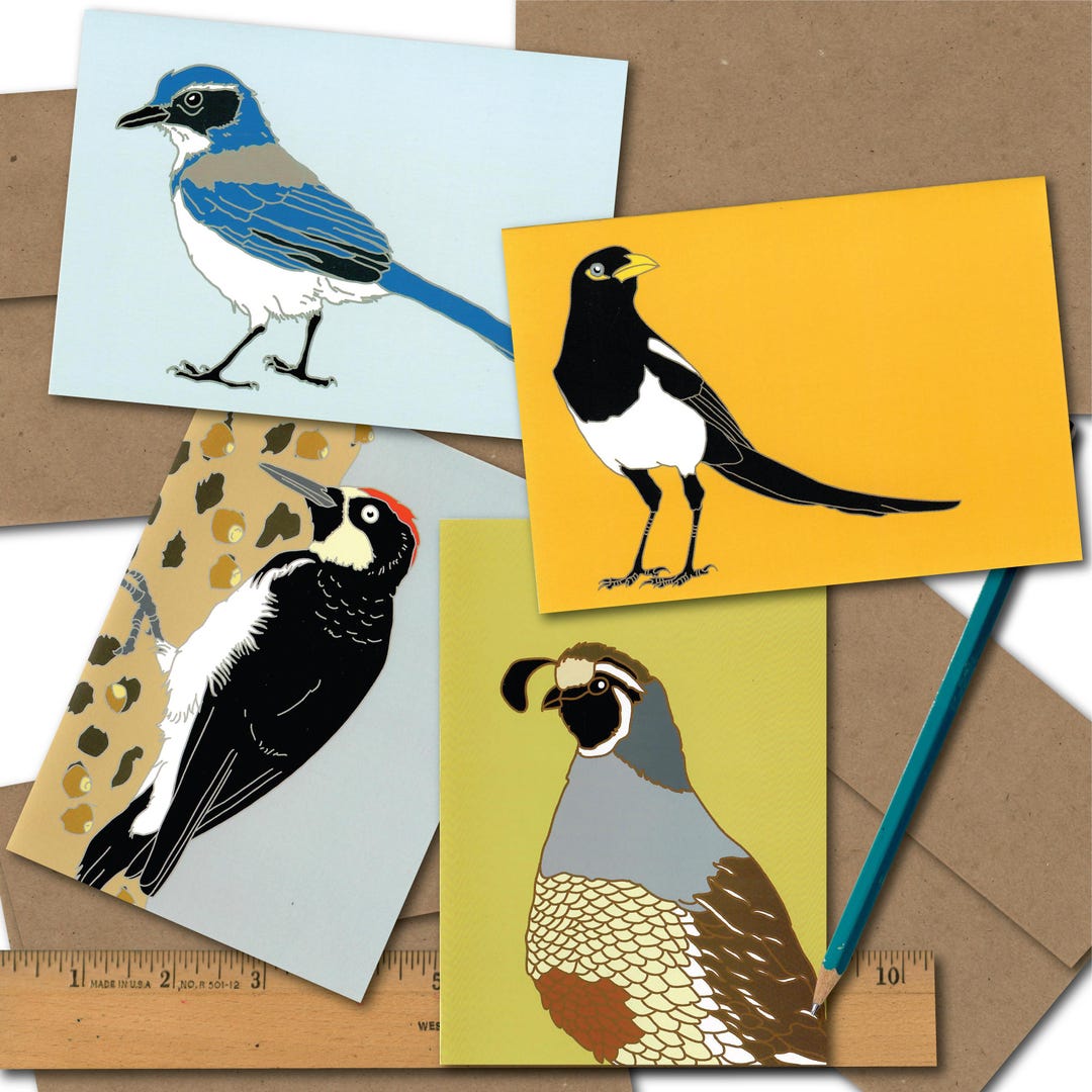 8 Oak Woodlands Birds Note Cards | 2 Each of 4 Designs | Recycled Paper ...