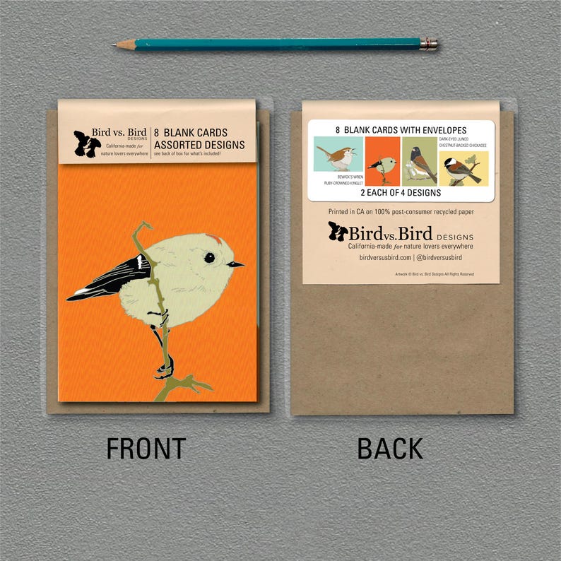 8 Backyard Bird Note Cards | 2 Each of 4 Designs | Recycled Paper | 4. ...