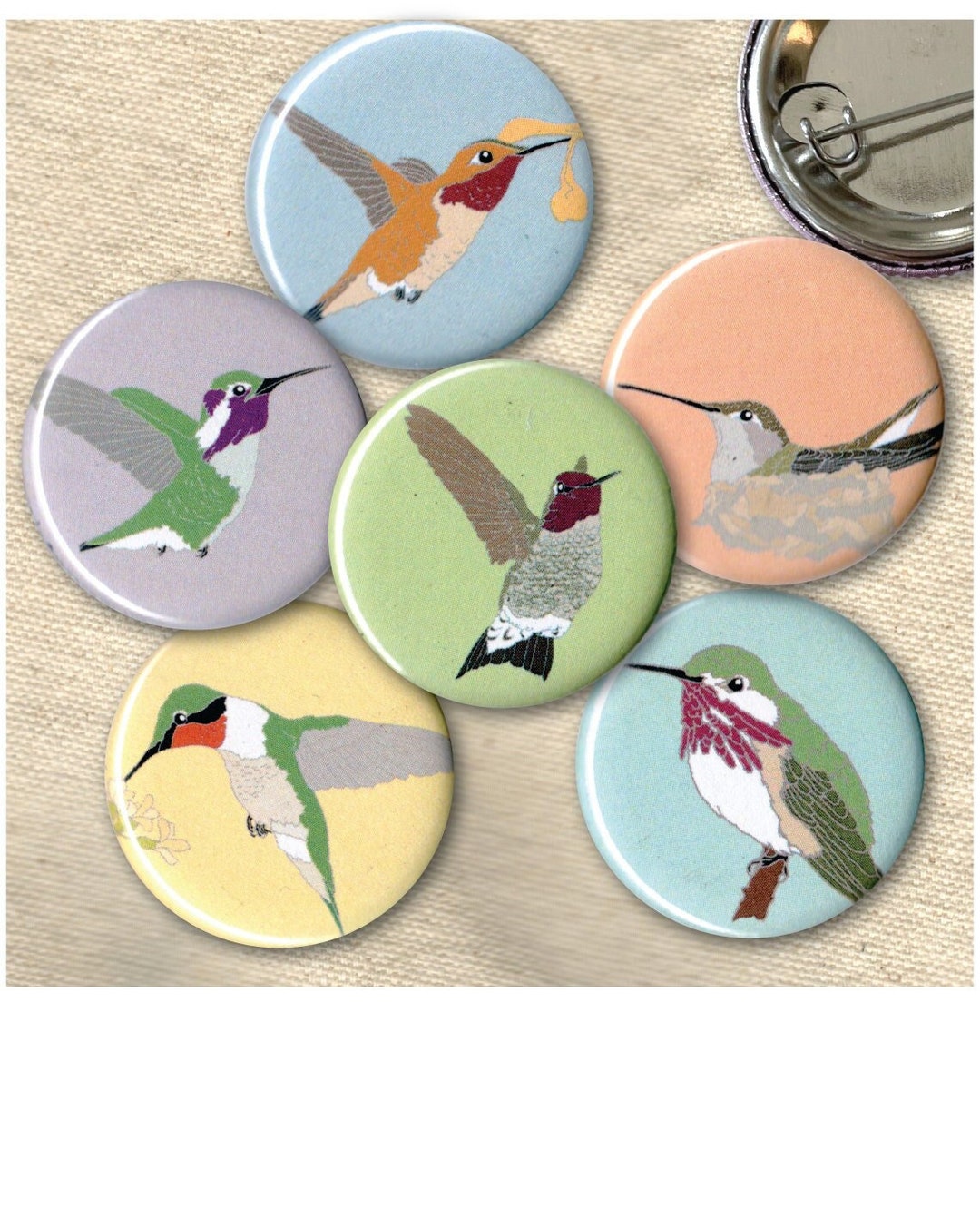 Hummingbird Pins | Pack of 6 | Nature Songbird Audubon Birder Wildlife ...