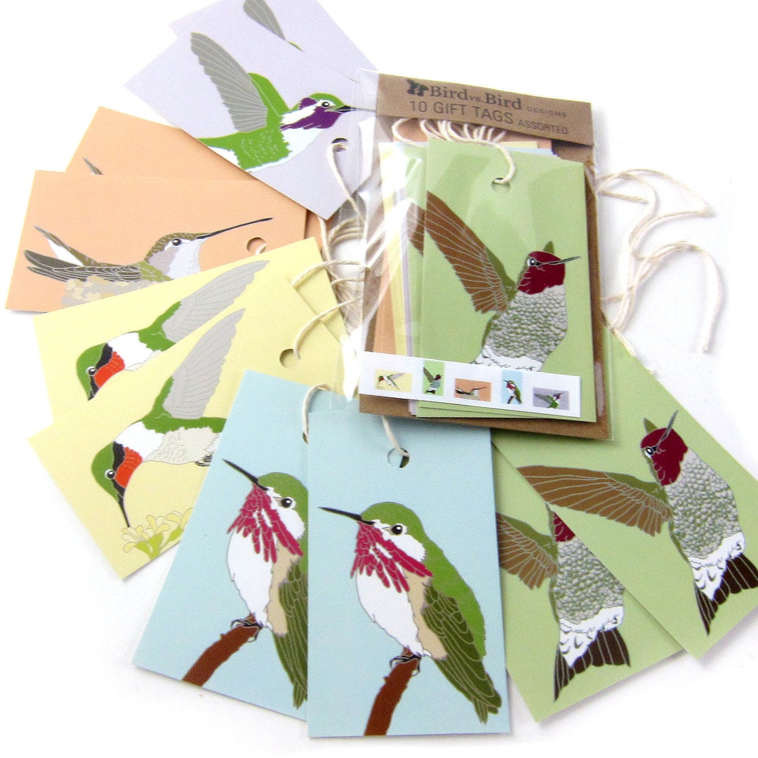 10 Hummingbird Gift Tags | 2 Each of 6 Designs | Printed on Recycled ...