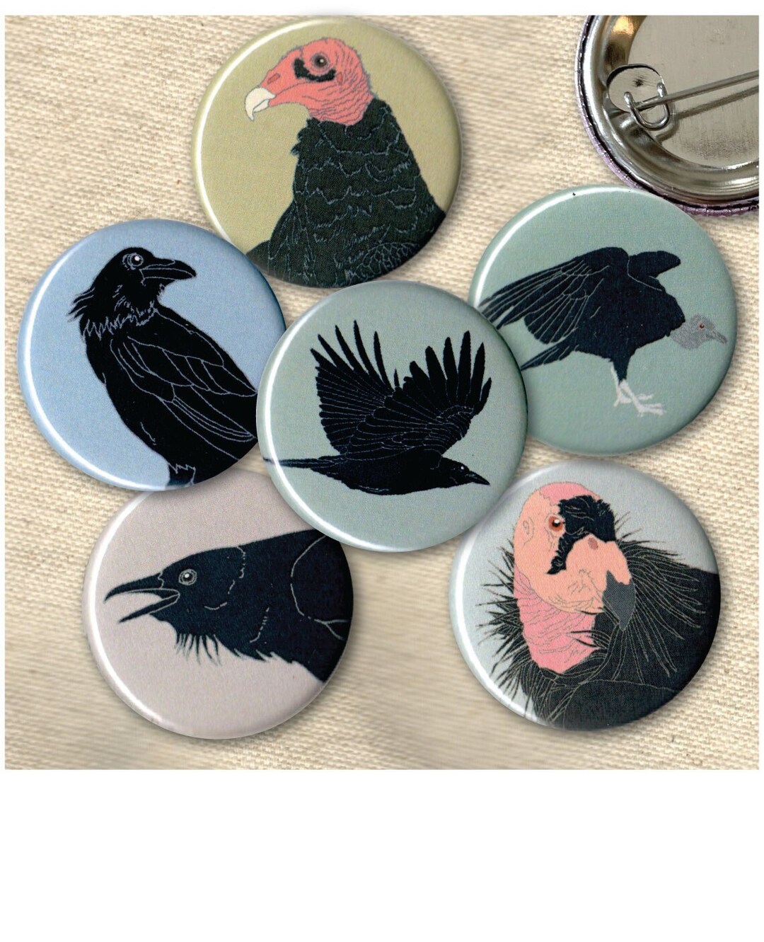 Crow and Vulture Pins | Pack of 6 | Nature Raven Audubon Birder ...