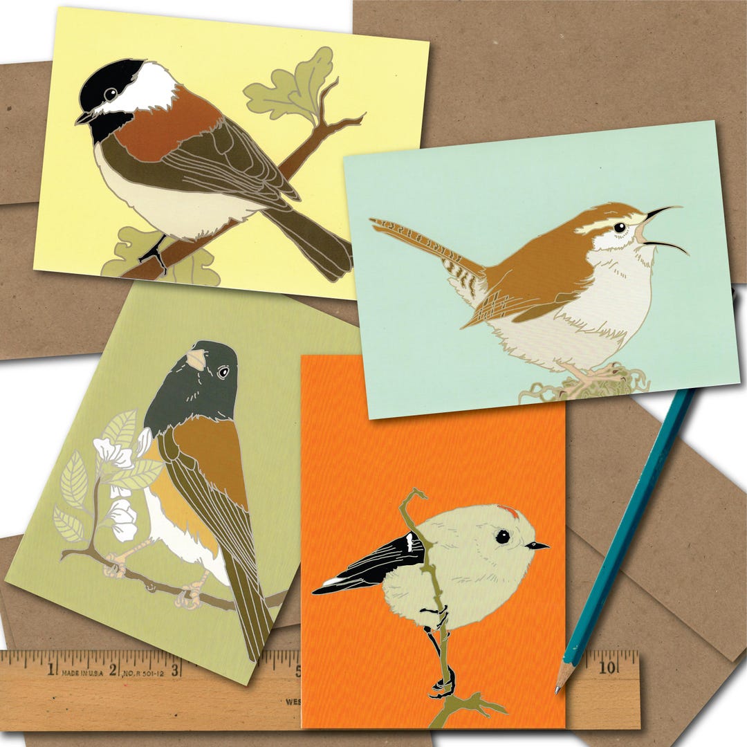 8 Backyard Bird Note Cards | 2 Each of 4 Designs | Recycled Paper | 4. ...