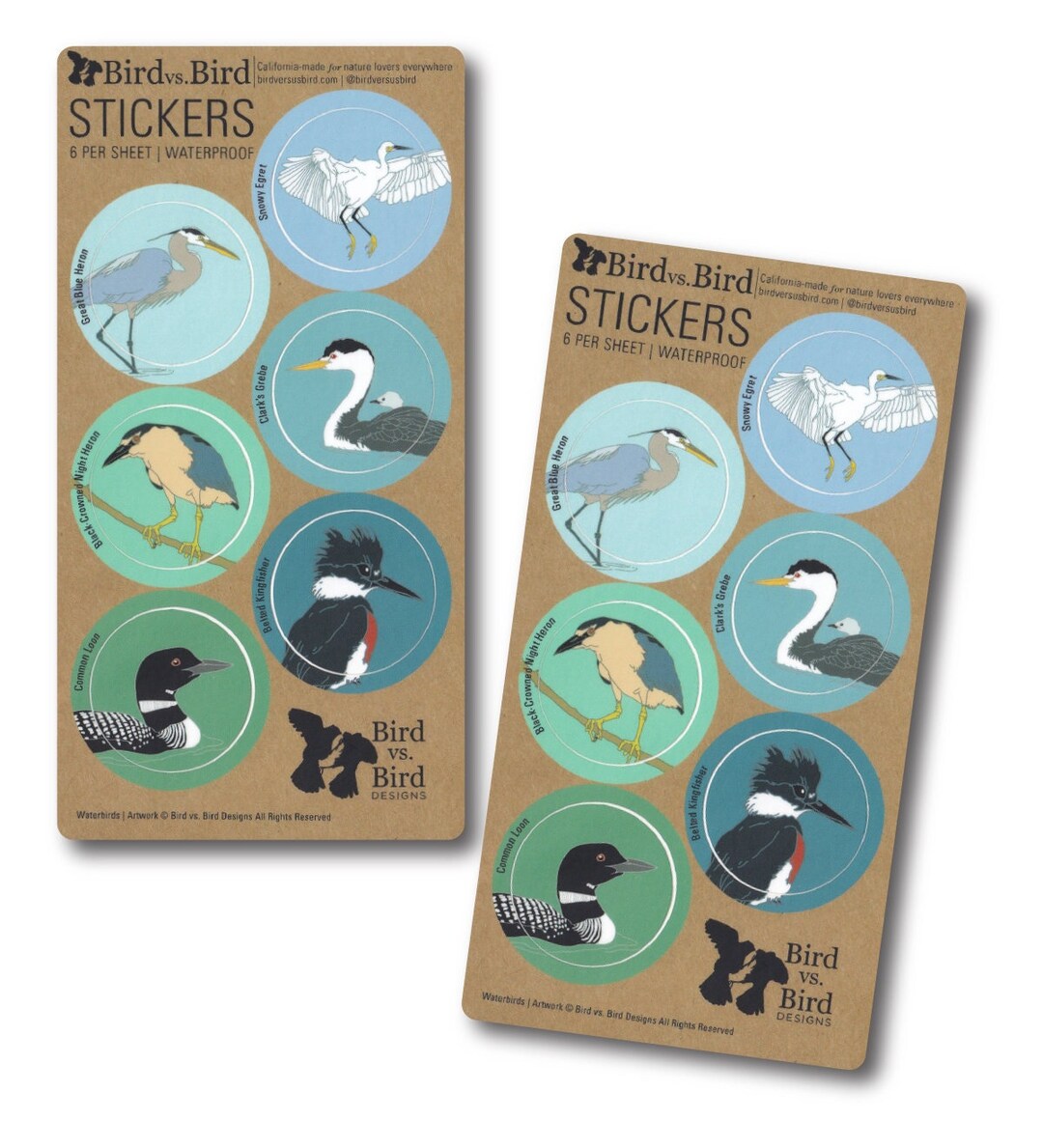 Waterbird Sticker Sheets 6 Different Birds Round Waterproof Stickers ...