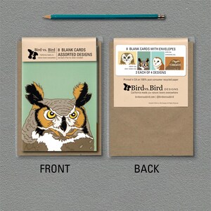 8 Owl Note Cards | 2 Each of 4 Designs | Recycled Paper | 4.25" X 6 ...