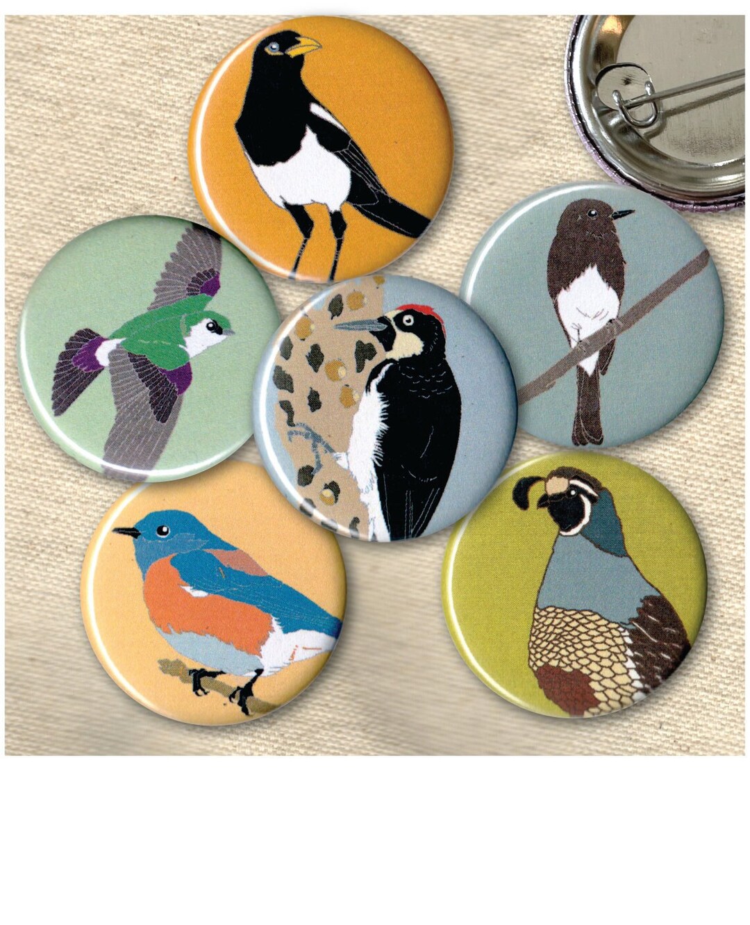 Oak Woodlands Bird Pins| Pack of 6 | Nature Cute Audubon Birder ...