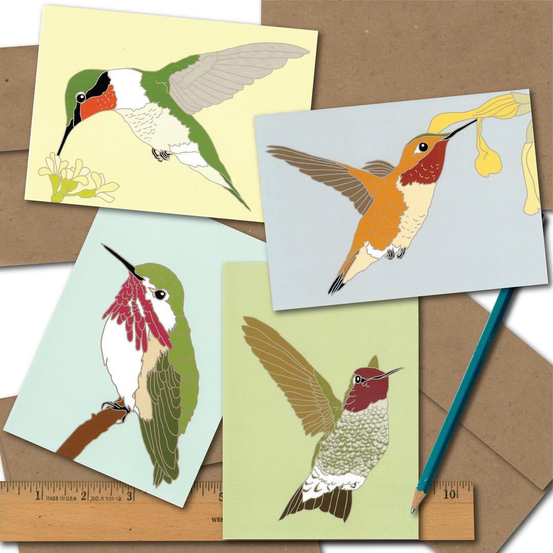 8 Hummingbird Note Cards | 2 Each of 4 Designs | Recycled Paper | 4.25 ...
