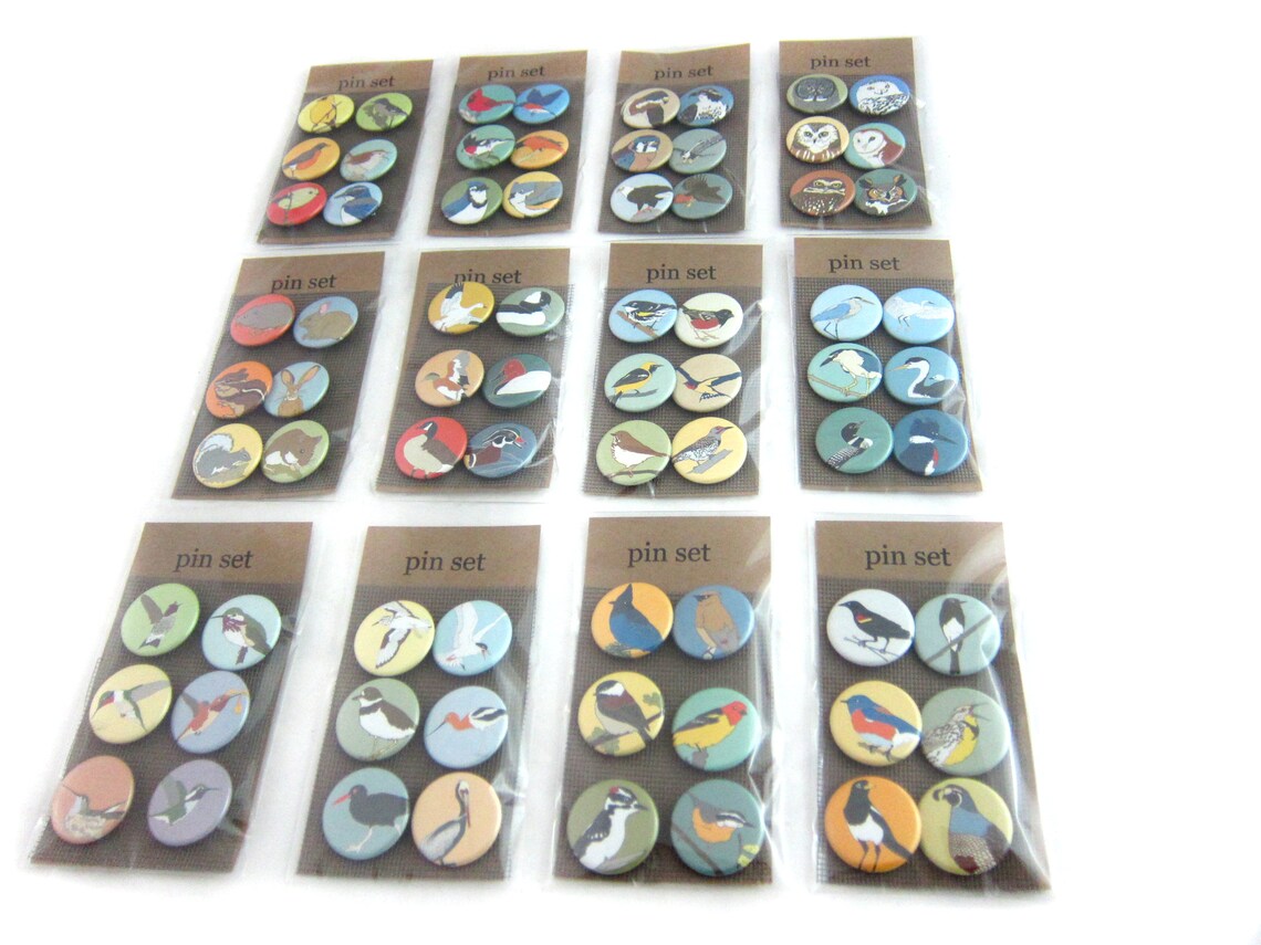 Woodland Bird Pins Pack of 6 Wild Bird Art Birder Gift | Etsy