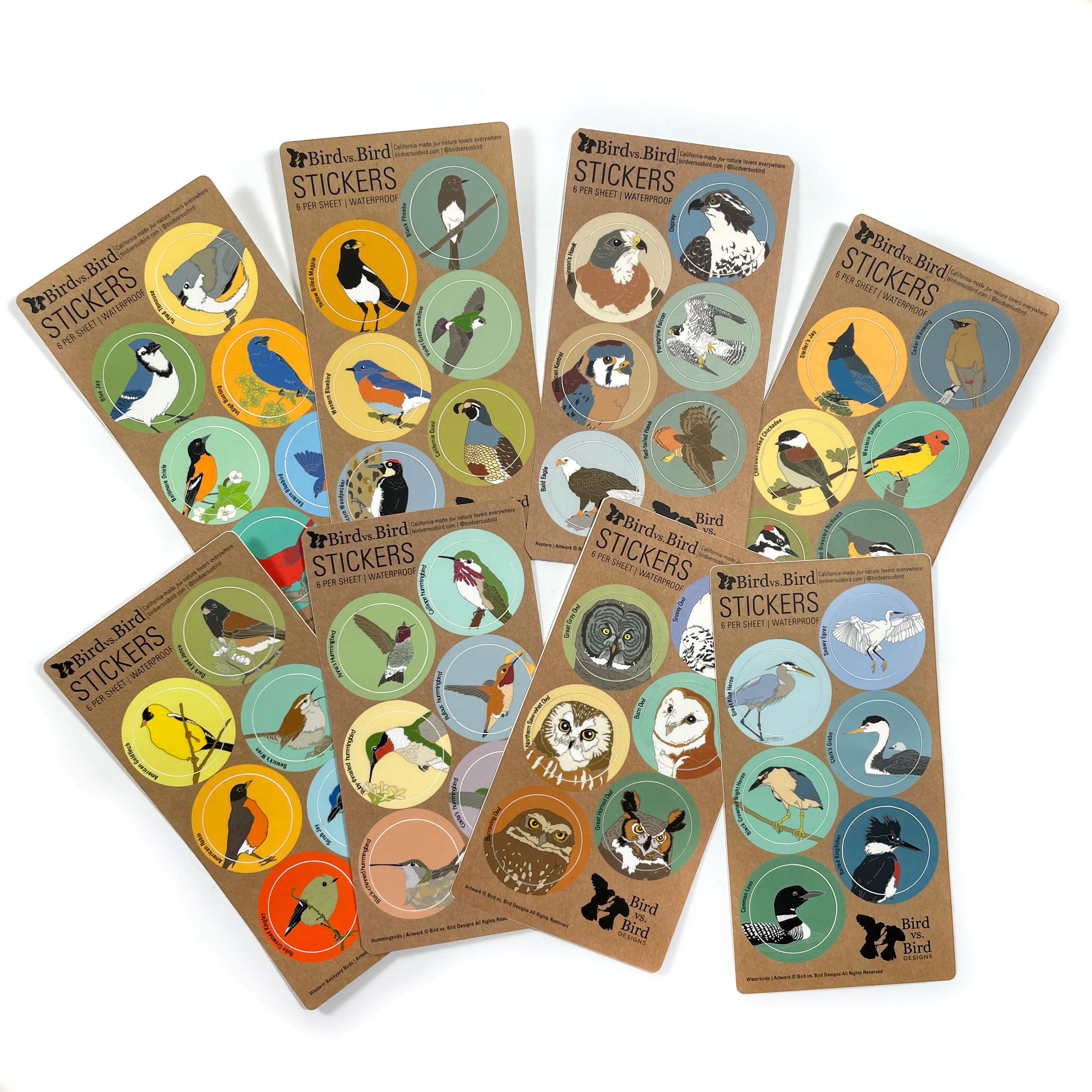 Raptor Sticker Sheets | 6 Different Birds | Round Waterproof Stickers ...