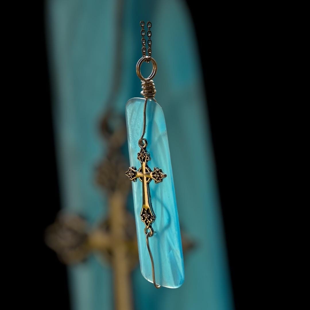 Cross Pendant Highlighted by Stunning Purple Tumbled Glass FREE ...