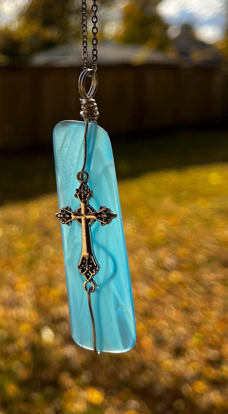 Cross Pendant Highlighted by Stunning Purple Tumbled Glass FREE ...